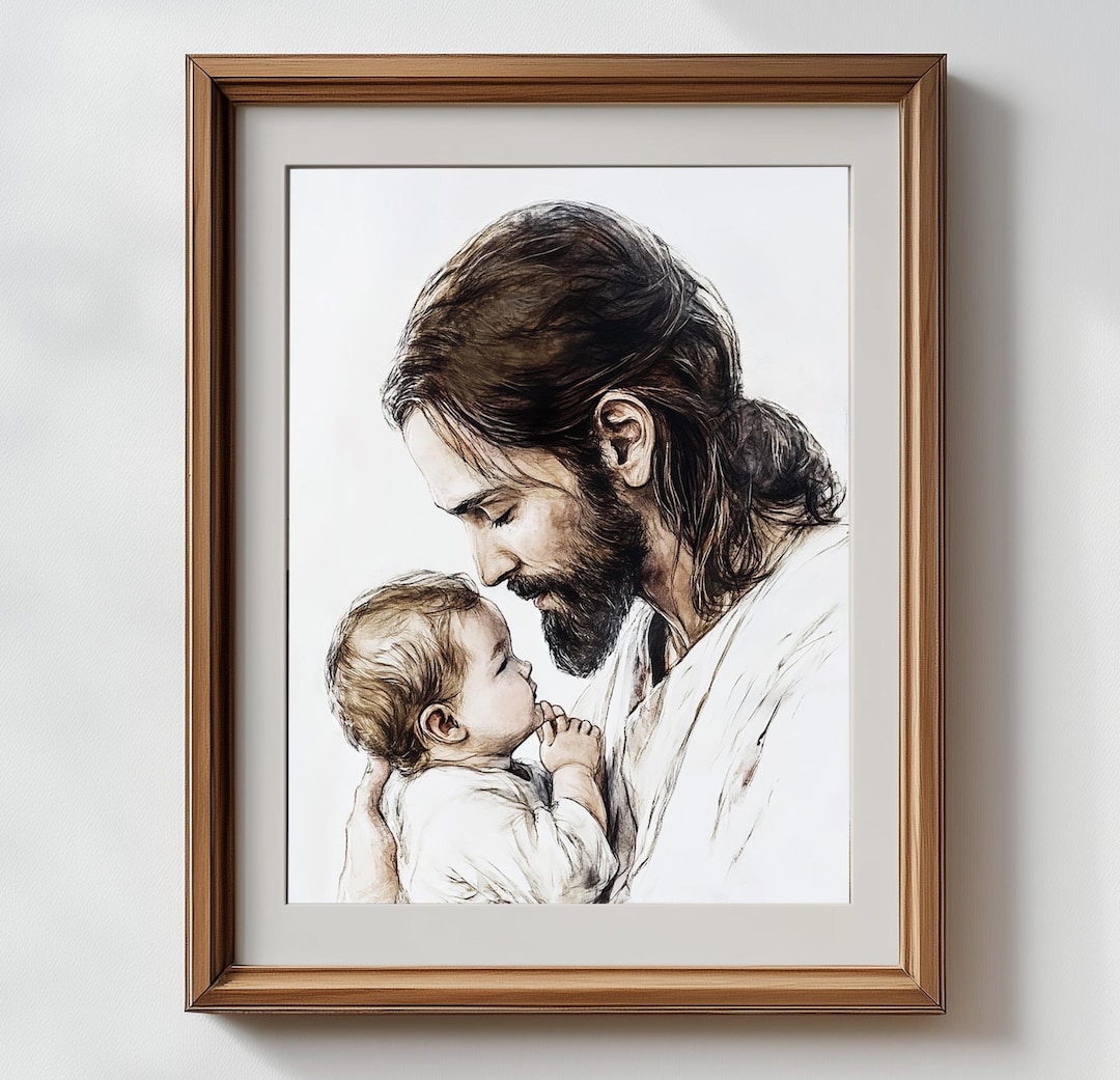 Printable Christian Wall Art - Jesus Holding a Baby - Portrait of Jesus ...