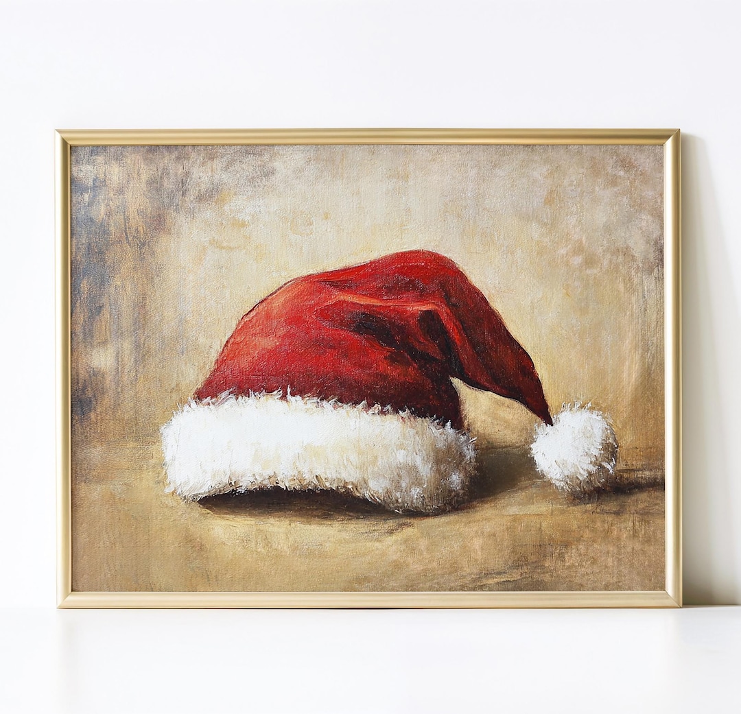 Vintage Santa Hat Printable Christmas Wall Art, DIY Holiday Decor ...