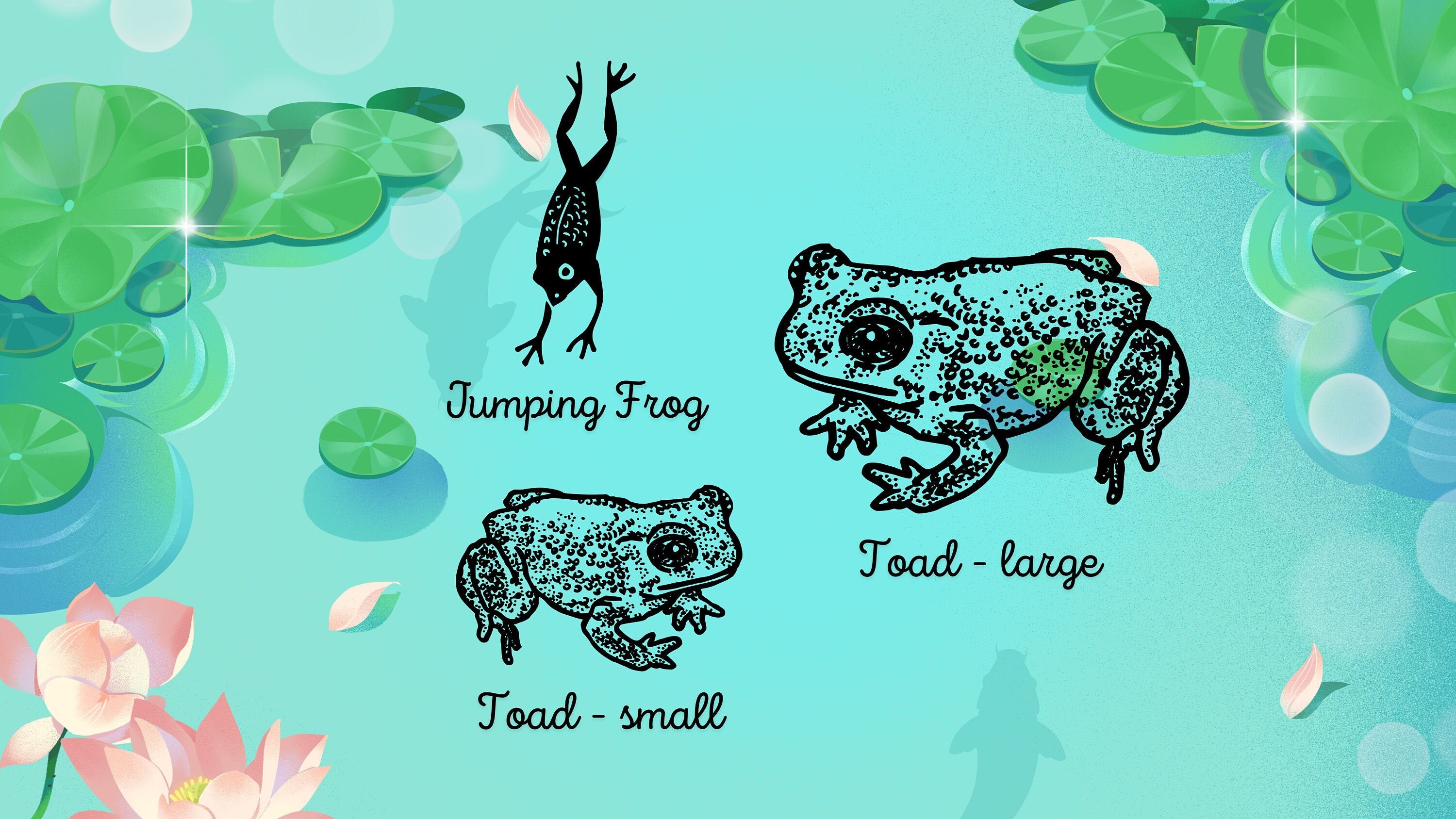 Frogs Toad Rubber Stamp Set, Lily Pad Stamp, Amphibian Print, Cute ...