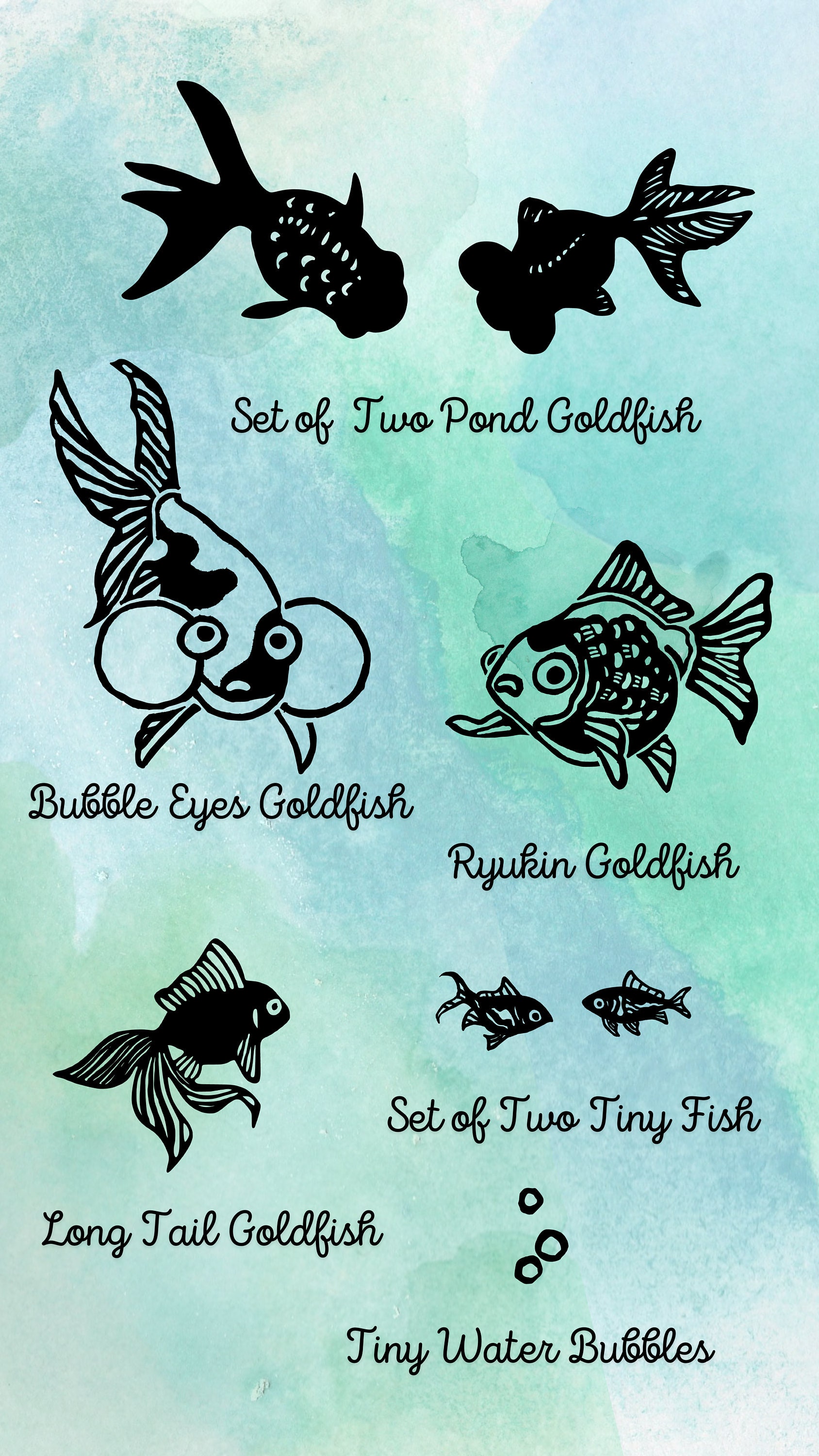 Goldfish Rubber Stamp, Pond Theme Stamp, Japanese, Koi, Asian, Carp ...