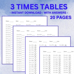 20 Pages Instant Digital Download 3 Times Tables Printable ...