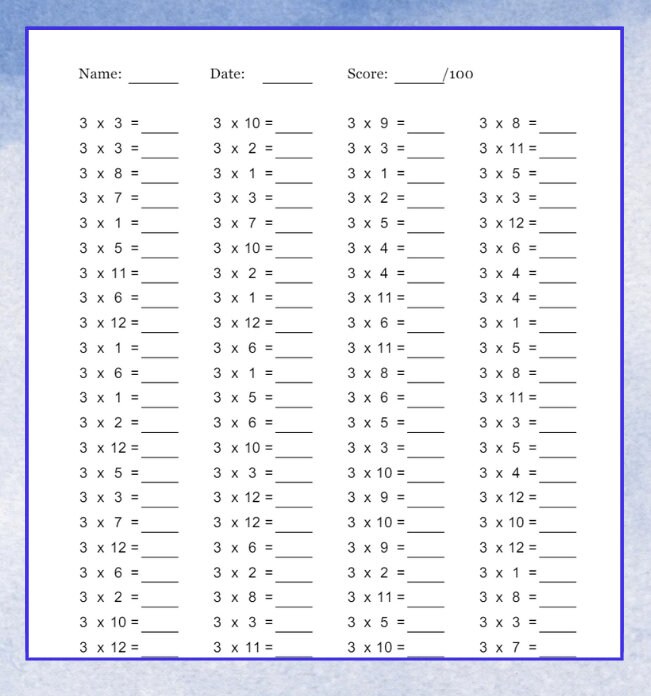 20 Pages Instant Digital Download 3 Times Tables Printable ...