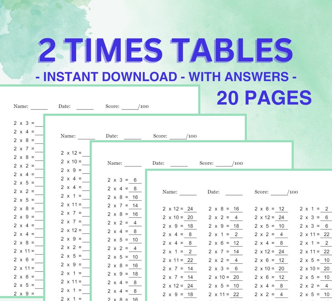 2000 Questions 2 Times Tables Printable Multiplication Worksheets 20 ...