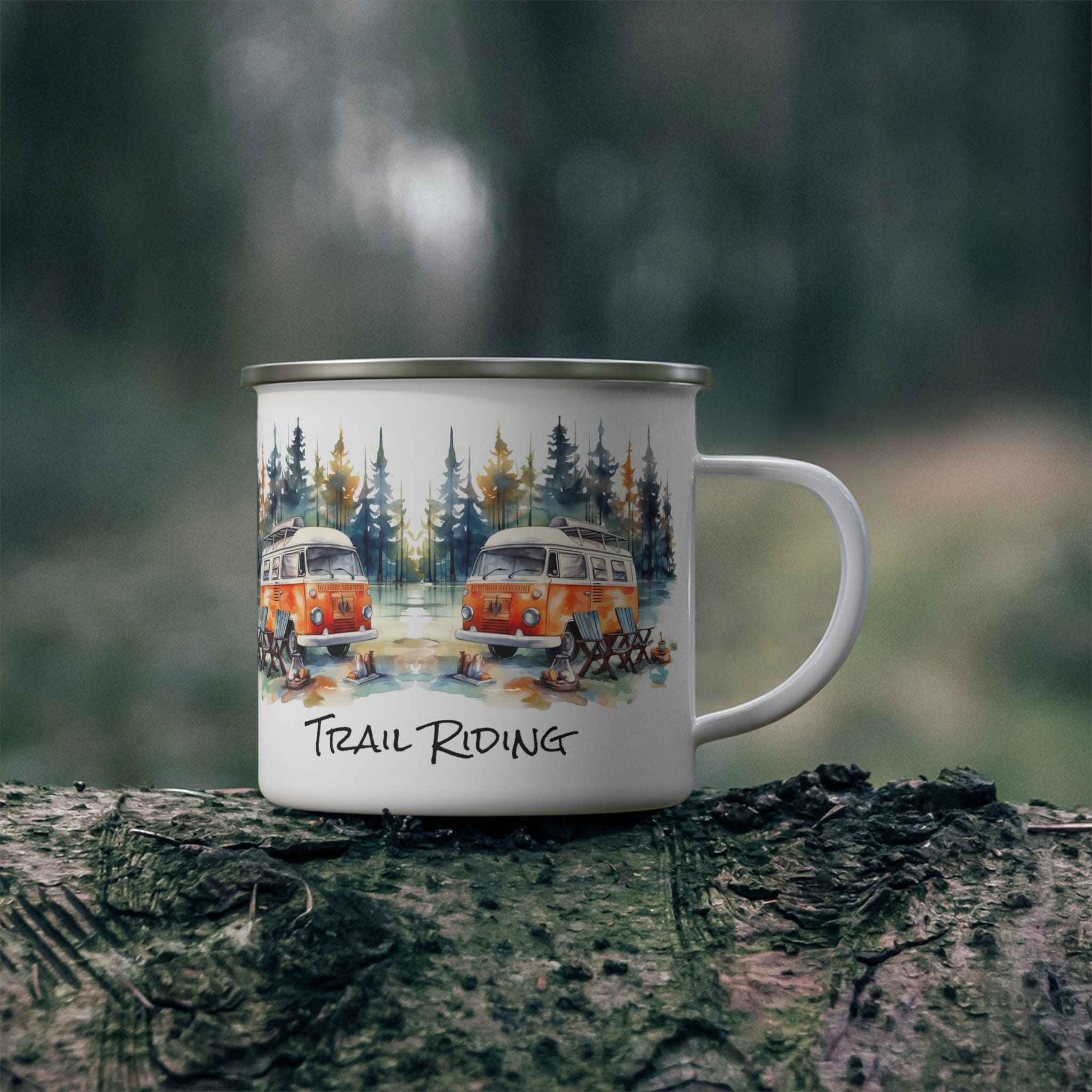 Custom Trail Adventure Enamel Mug, Unique Outdoor Travel Enamel Cup ...