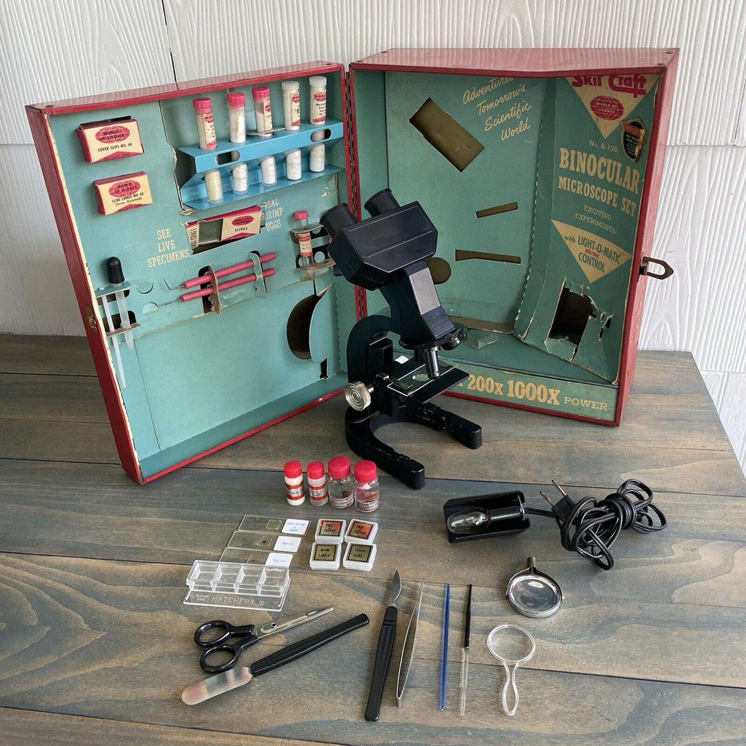 Vintage 1959 Skil Craft World of Science Binocular Microscope W/ Case ...