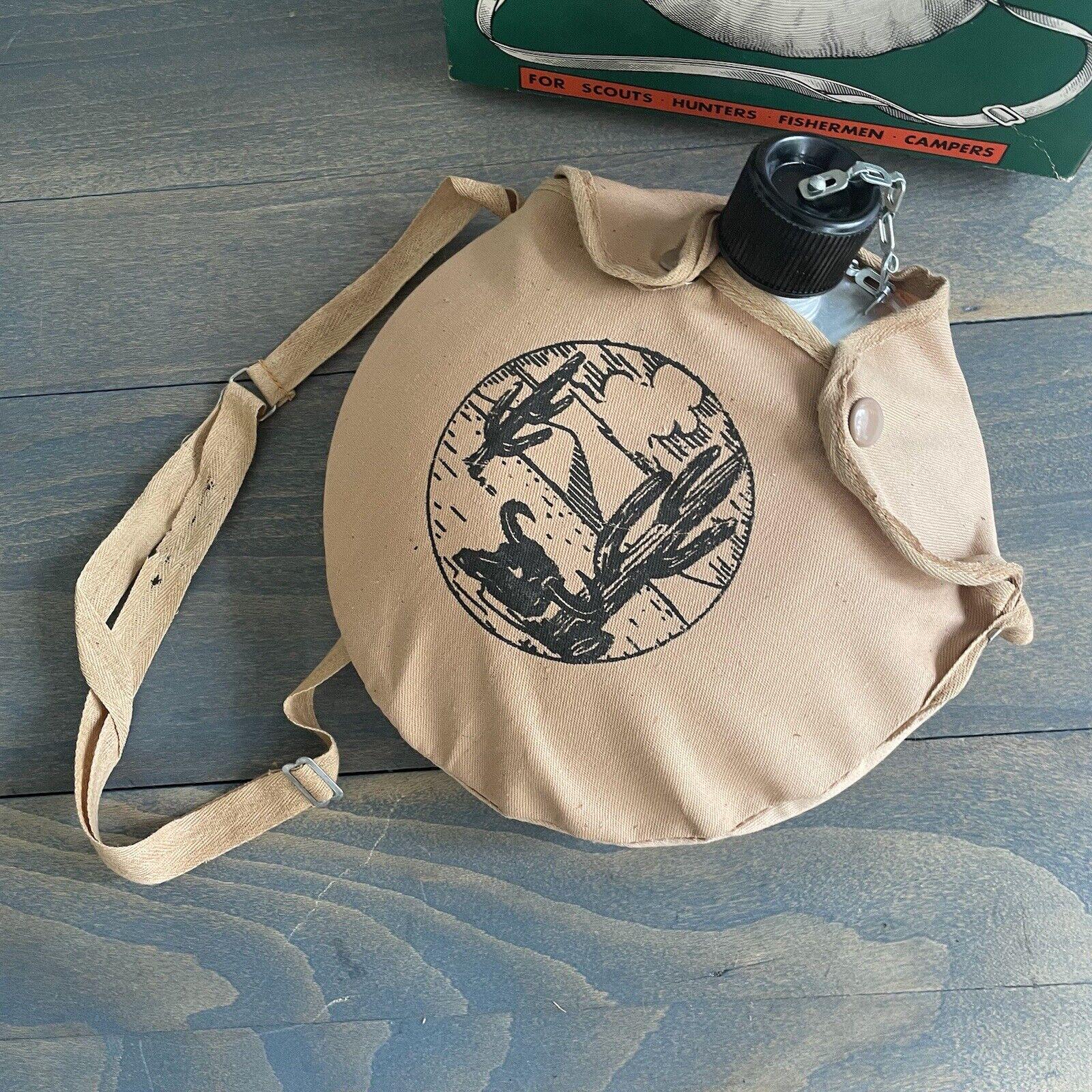 Vintage Boy Scout Round Canteen W Box Long Neck Strap Bag Dessert Scene ...