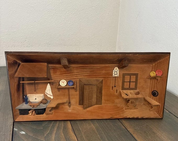 Vintage Folk Art Cabin Diorama Wall Hanging - Poland Wood of Krakow (ST ...