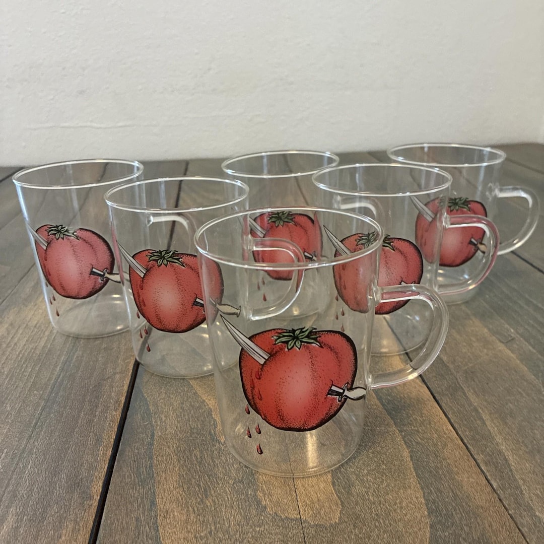 Rare Vintage Schott and Gen Mainz Jena Glass Handled Cups Tomato ...
