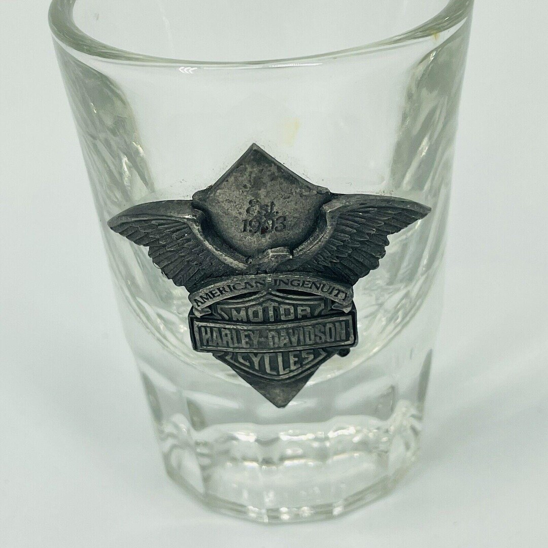 Vintage Harley Davidson Metal Wing Logo Shot Glass 17 Marked L Libbey ...