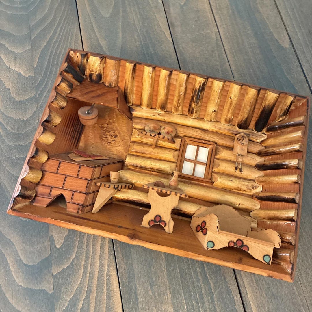 Vintage Folk Art Cabin Diorama Wall Hanging - Poland Wood of Krakow (ST ...