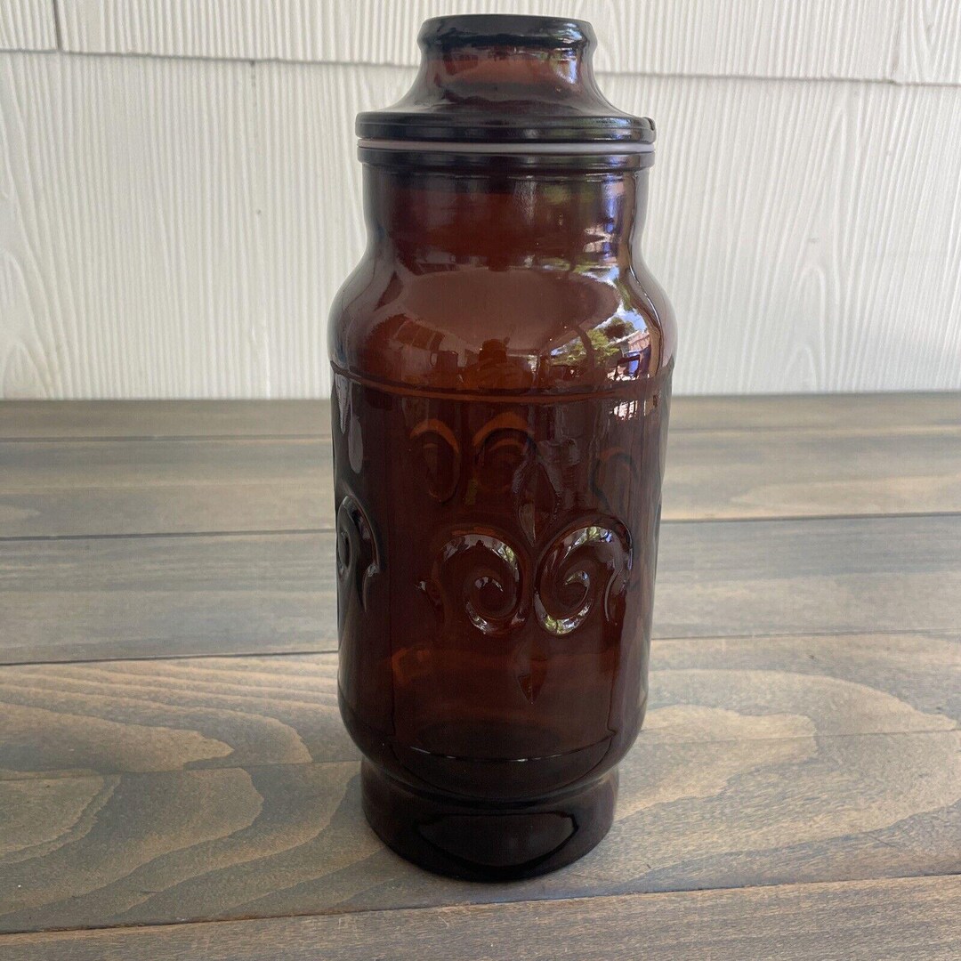 Vintage 1970's Borden Cremora Amber Glass Canister Apothecary Jar Fleur ...