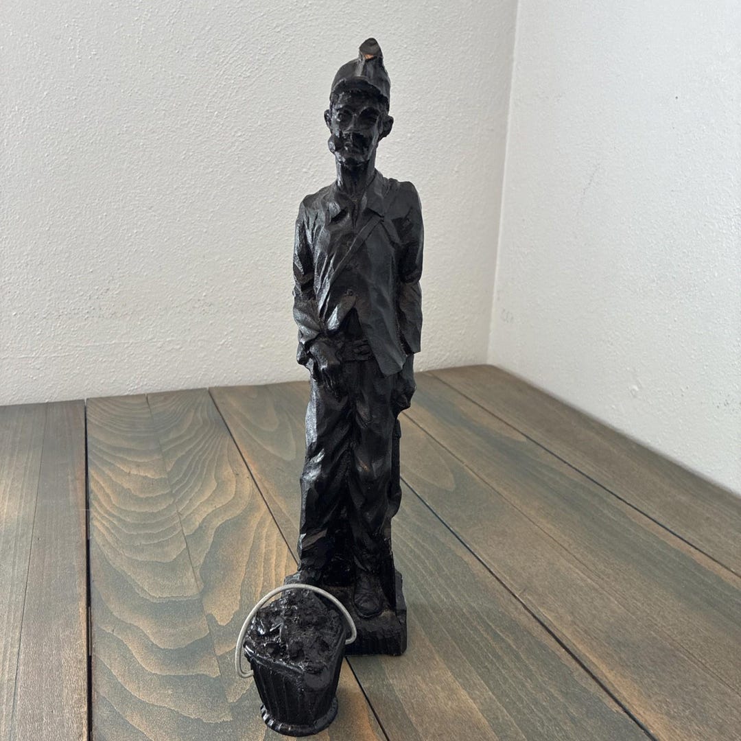 Vintage 1980s Hand Carved Coal Miner W/pail - Solid Coal Ken Snyder ...