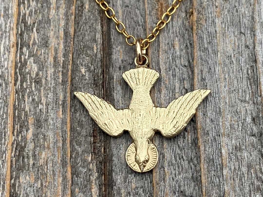Gold Holy Spirit Dove Pendant Necklace, French Antique Replica ...