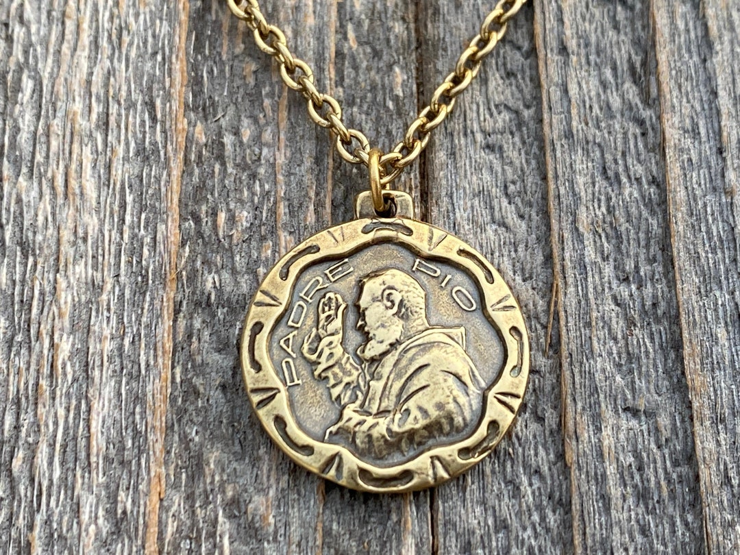 Antiqued Gold Saint Padre Pio Antique Replica Medal Pendant Necklace ...