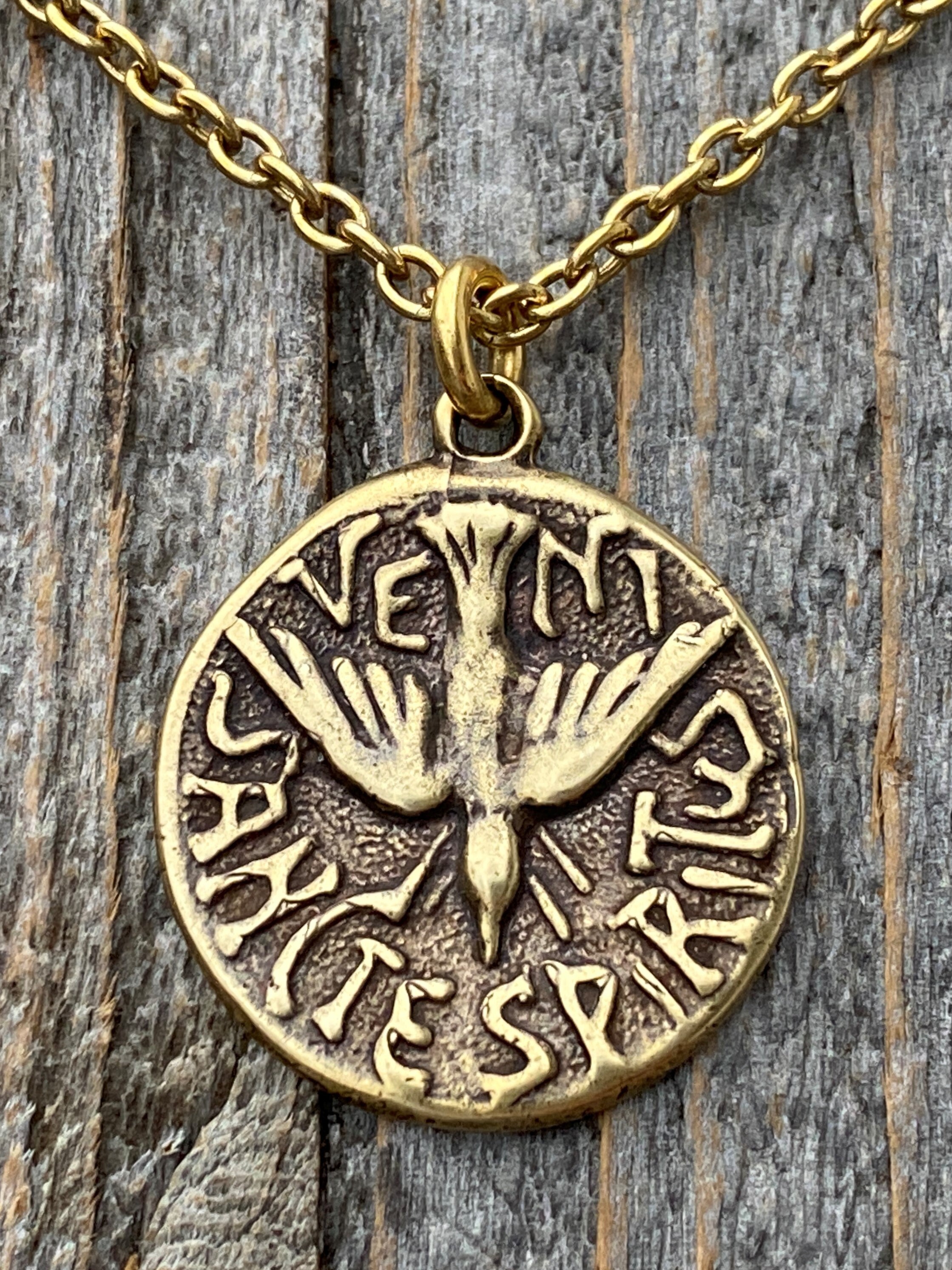 Antiqued Gold Descending Dove Pendant, Handmade Antique Replica of a ...