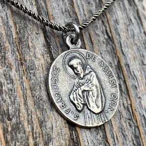 Sterling Silver St Francis of Assisi Blessing Medal Pendant on Necklace, Antique Replica of ...