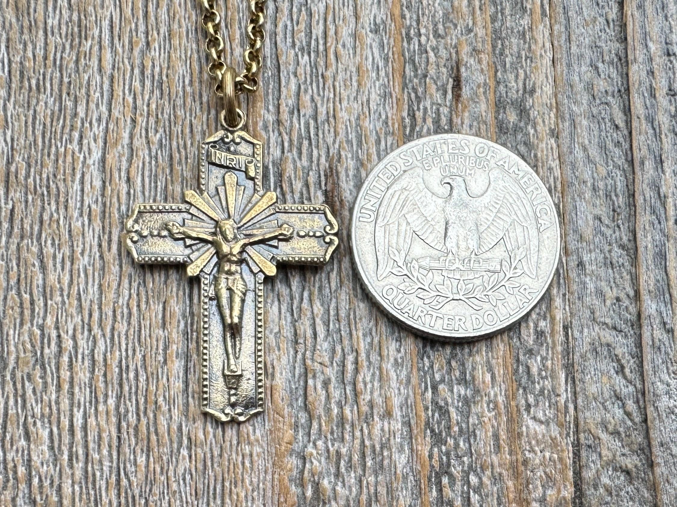 Antiqued Gold Radiant Crucifix Cross, Pendant Necklace, Antique Replica ...