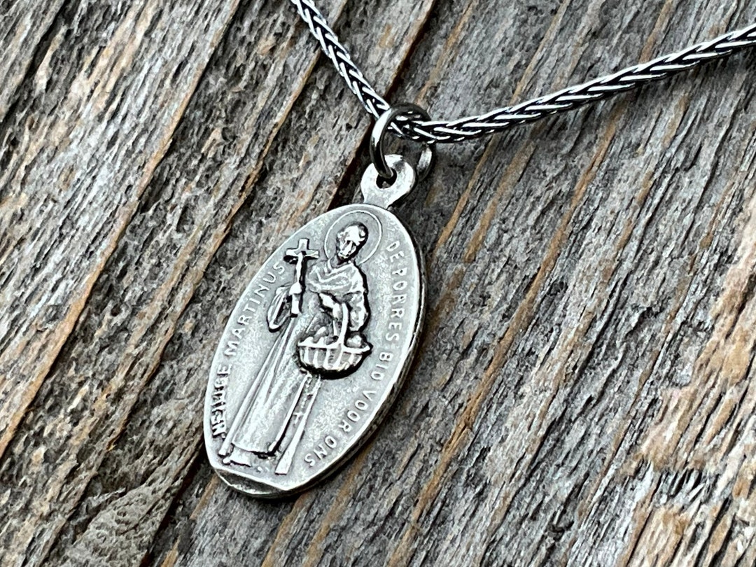 Sterling Silver Saint Martin of Porres Medallion Necklace, Antique ...