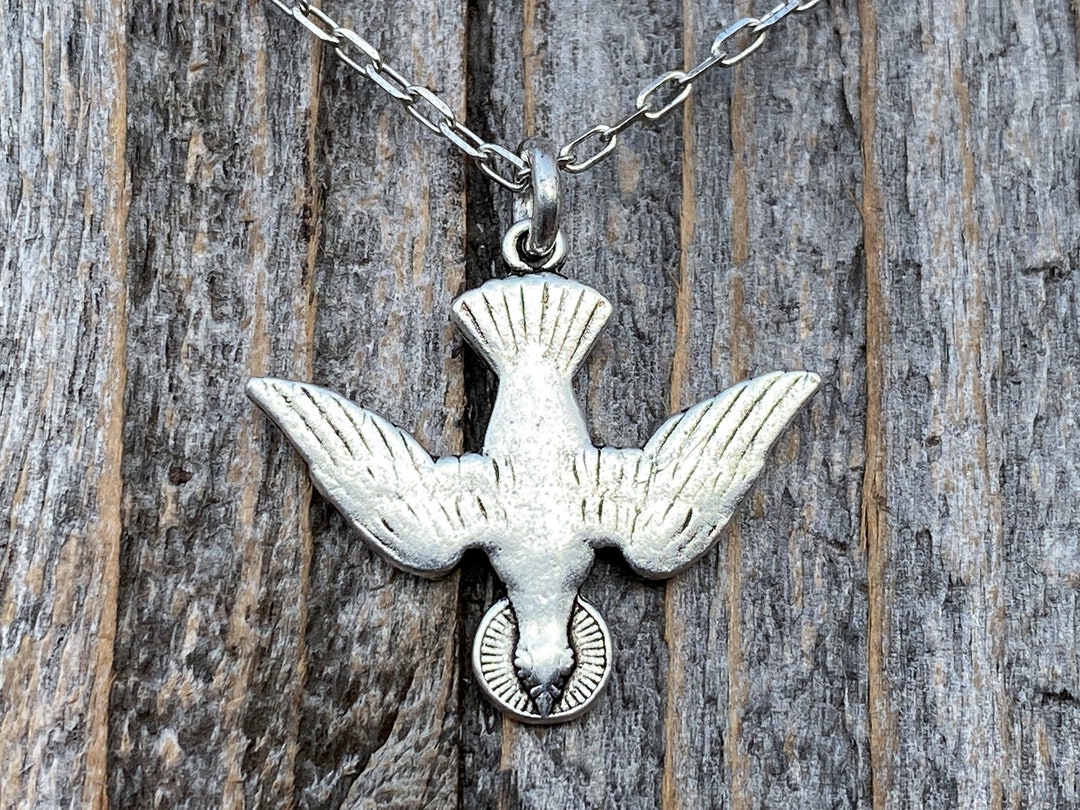 Silver Holy Spirit Dove Pendant and Necklace, Antique Replica of French ...