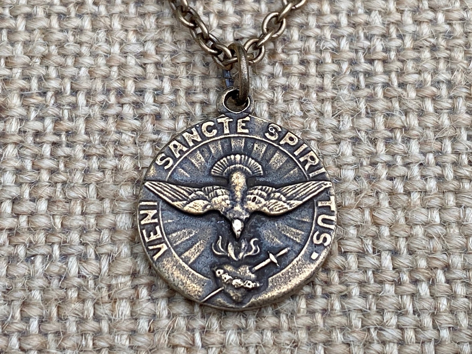 Bronze Dove Holy Spirit Medal Pendant Necklace, Antique Replica, Come ...