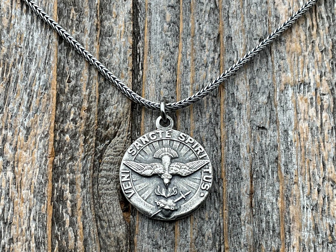 Sterling Silver Come Holy Ghost Medal, Holy Spirit Pendant Necklace ...