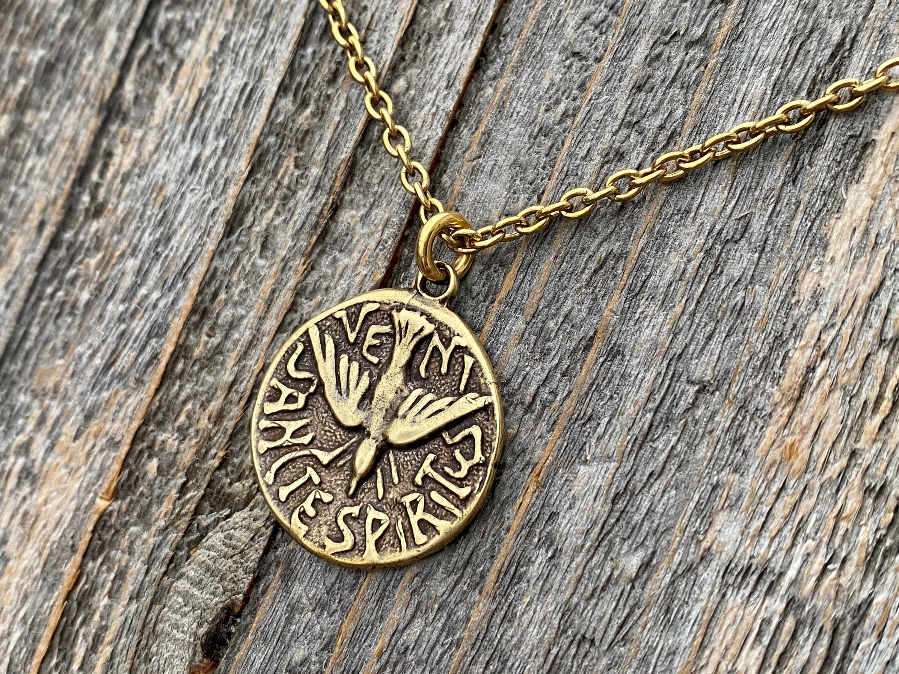 Antiqued Gold Descending Dove Pendant, Handmade Antique Replica of a ...