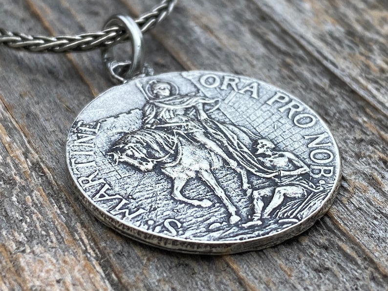 Sterling Silver Latin St Martin of Tours Medal Pendant Necklace ...