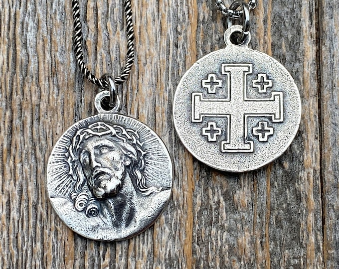 Sterling Silver Our Savior Jesus Christ Medallion on Necklace, Antique ...