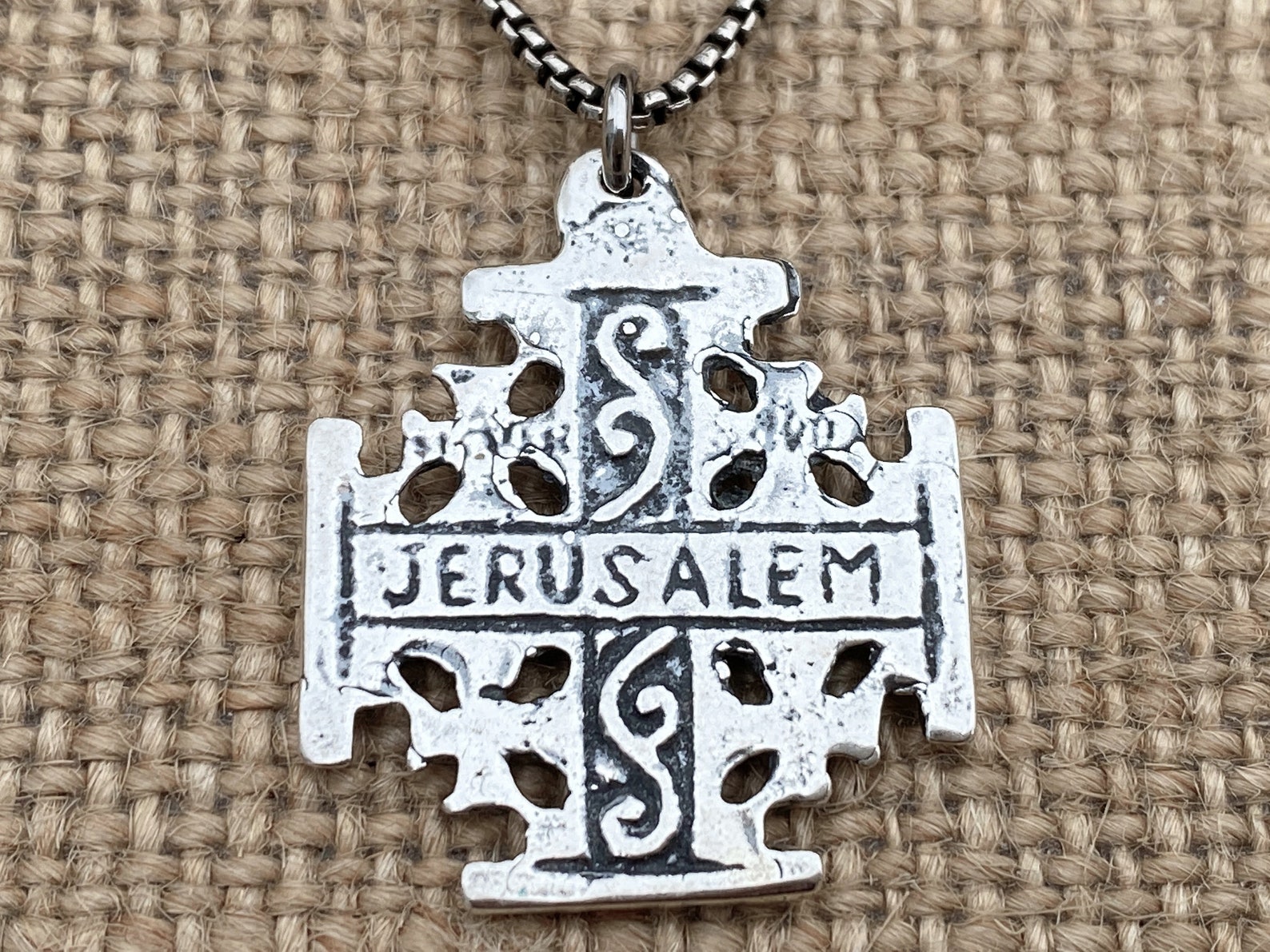 Sterling Silver Jerusalem Cross Pendant Necklace Antique | Etsy