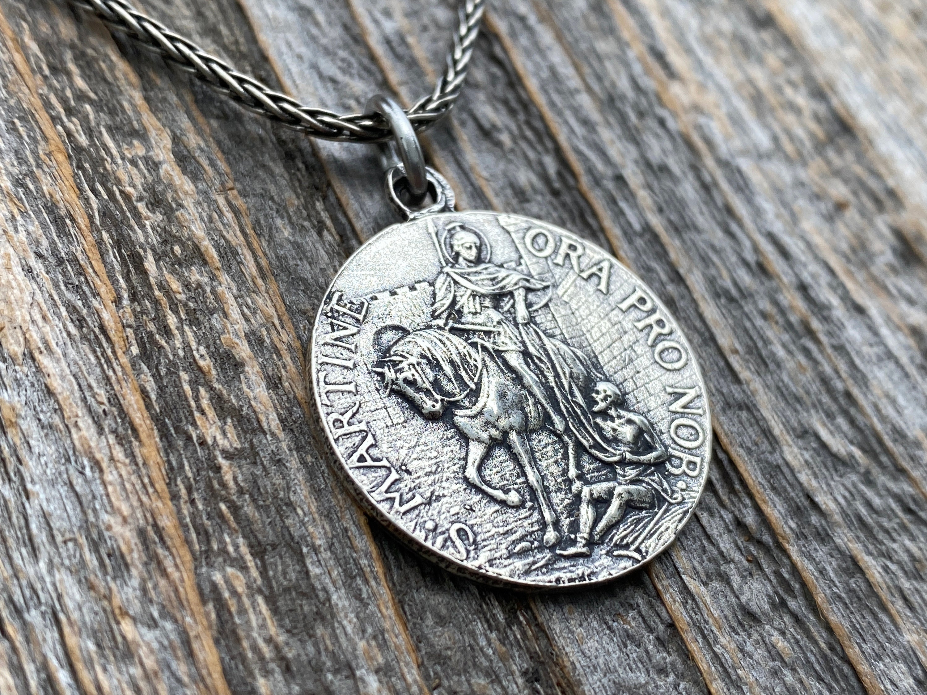 Sterling Silver Latin St Martin of Tours Medal Pendant Necklace ...