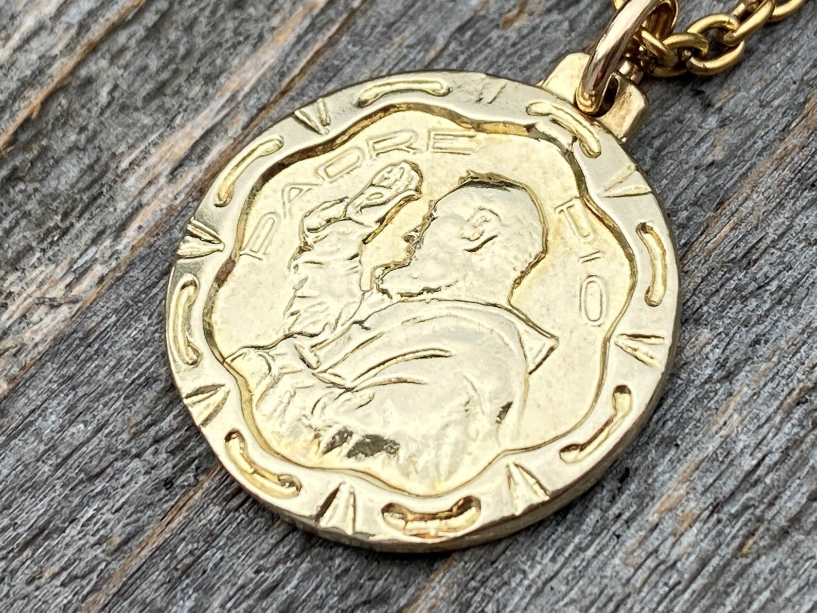 Gold Saint Padre Pio Antique Replica Medal Pendant Necklace | Etsy