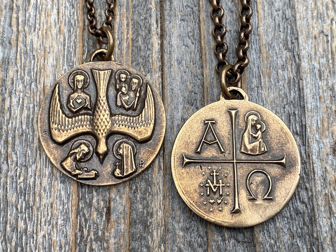 Large Bronze 5 Way Medal Pendant Necklace, Antique Replica, Rare Big 4 ...