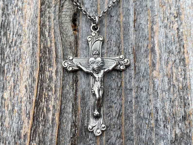 Sterling Silver Sacred Heart of Jesus Crucifix Pendant - Etsy