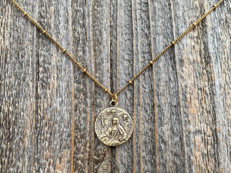Antiqued Gold St Rita of Cascia Medal Pendant Necklace - Etsy