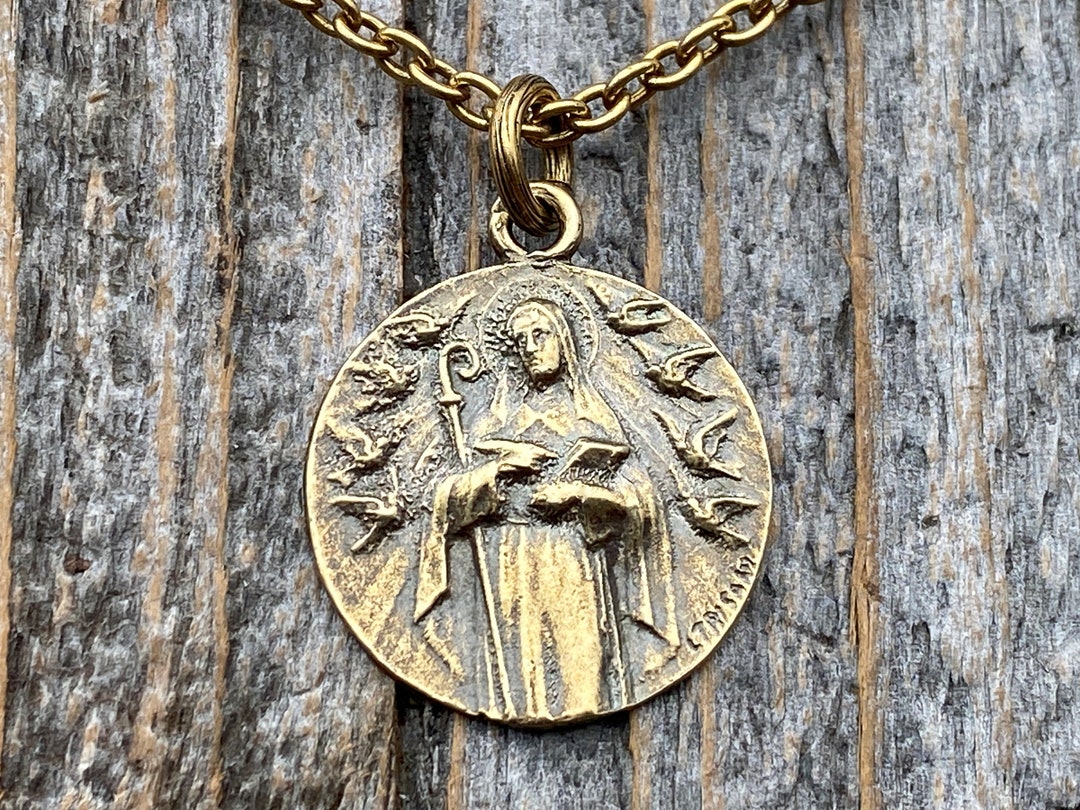 Fertility Saint Colette of Corbie Antiqued Gold Medallion and Necklace ...