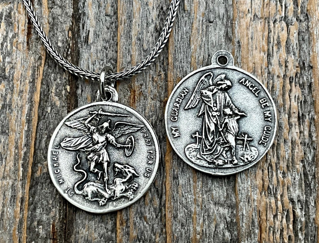 Sterling Silver St Michael the Archangel & Guardianangel Pendant ...