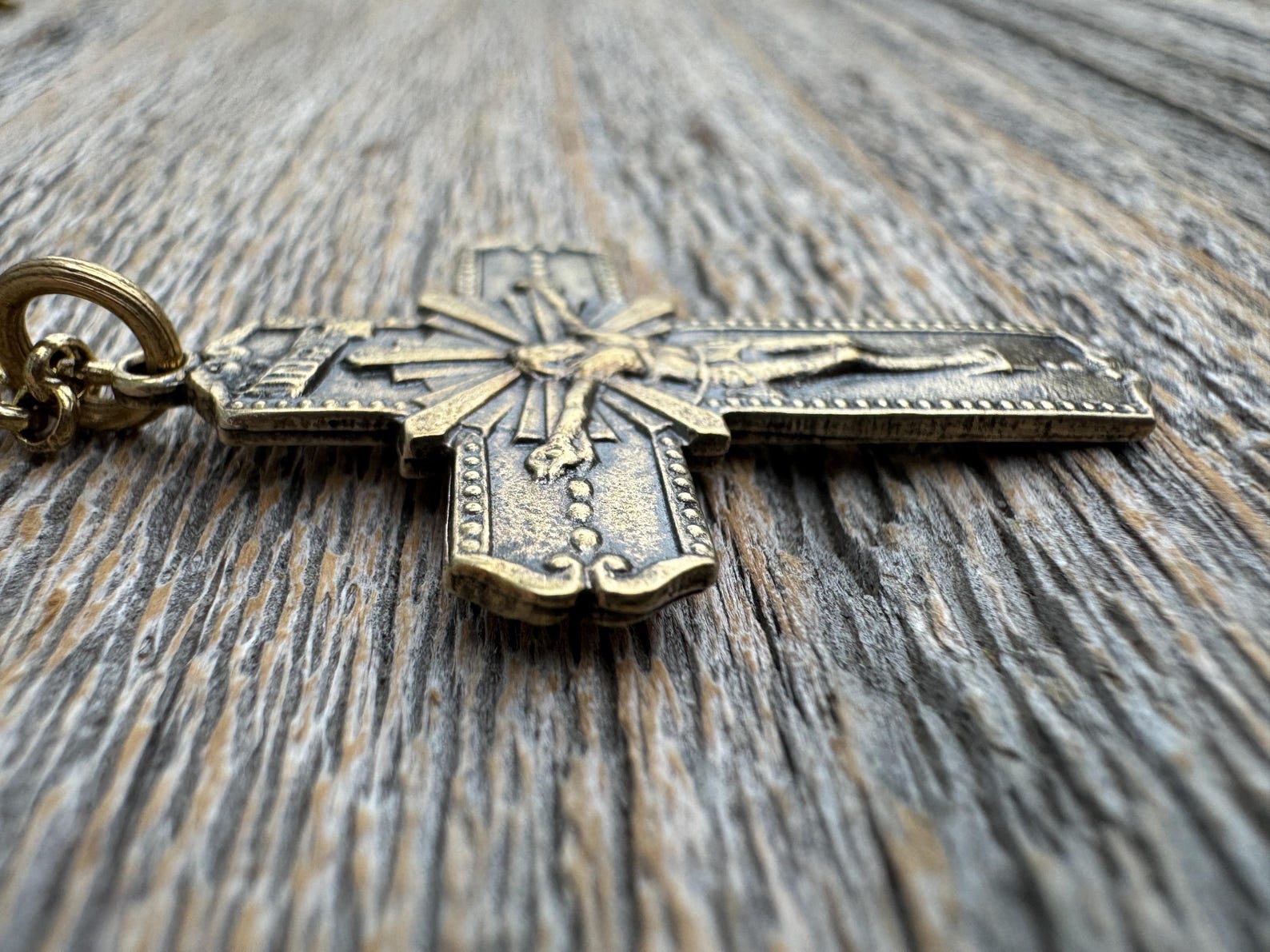 Antiqued Gold Radiant Crucifix Cross, Pendant Necklace, Antique Replica ...