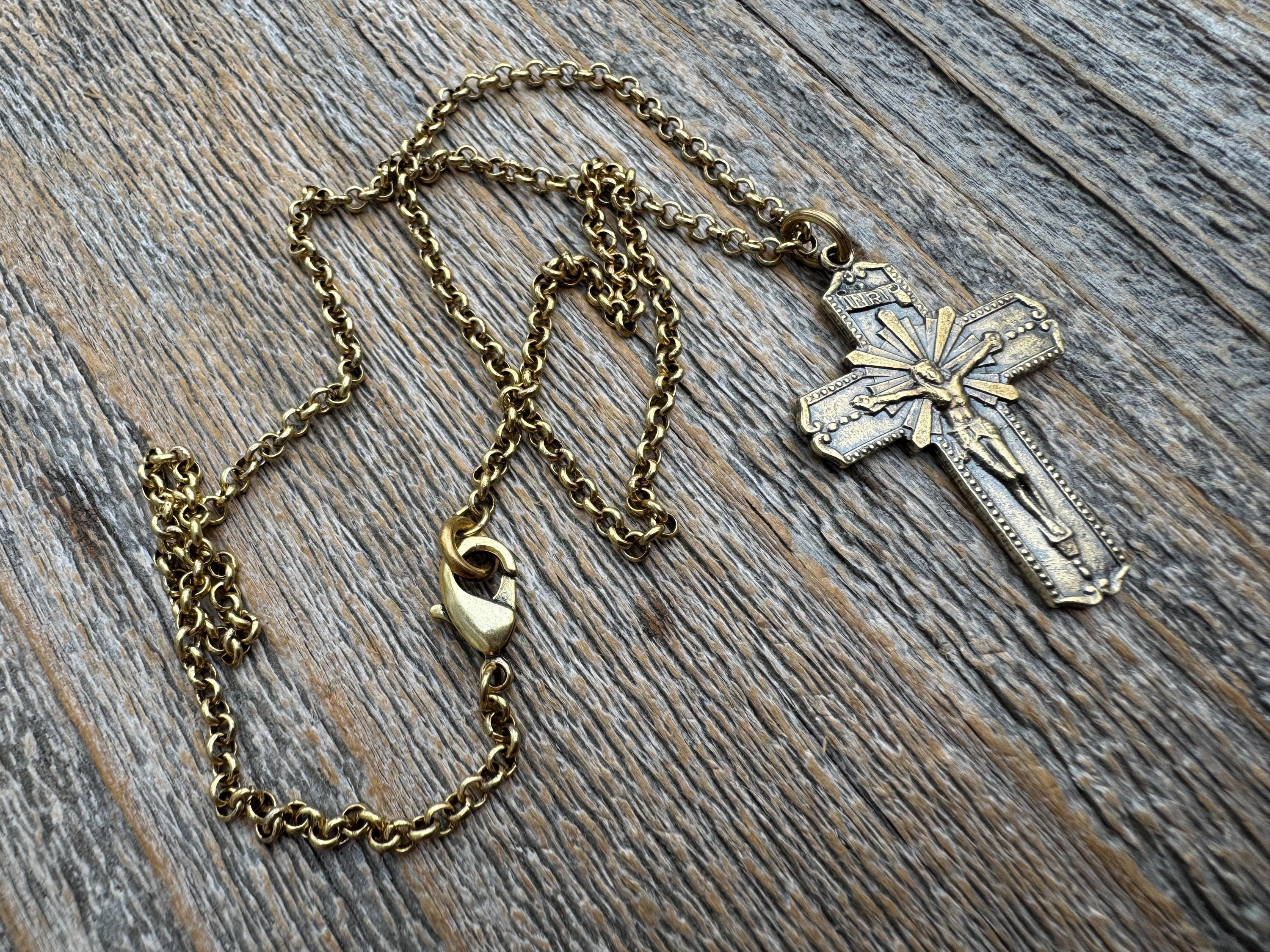 Antiqued Gold Radiant Crucifix Cross, Pendant Necklace, Antique Replica ...