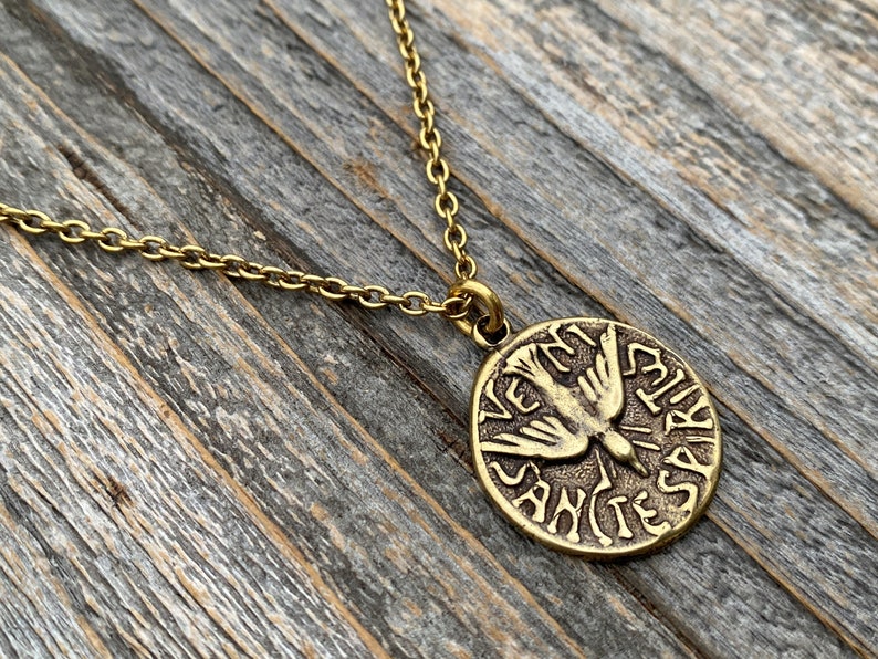 Antiqued Gold Descending Dove Pendant, Handmade Antique Replica of a ...