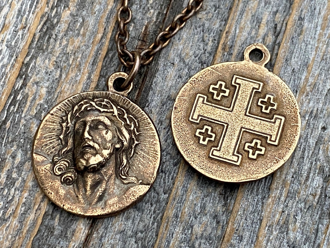 Bronze Our Savior Lord Jesus Christ Medallion on Necklace, Antique ...