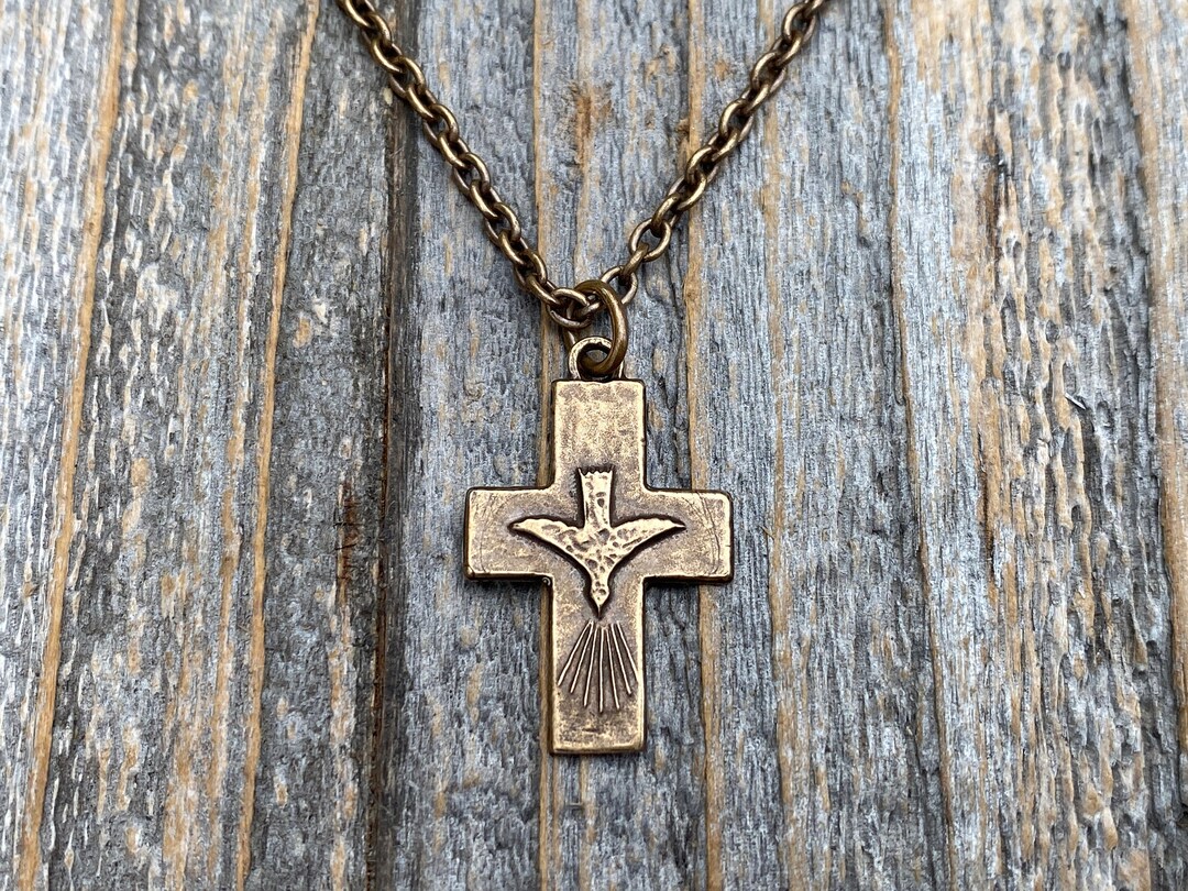 Bronze Small Holy Spirit Cross Pendant Necklace, Antique Replica ...