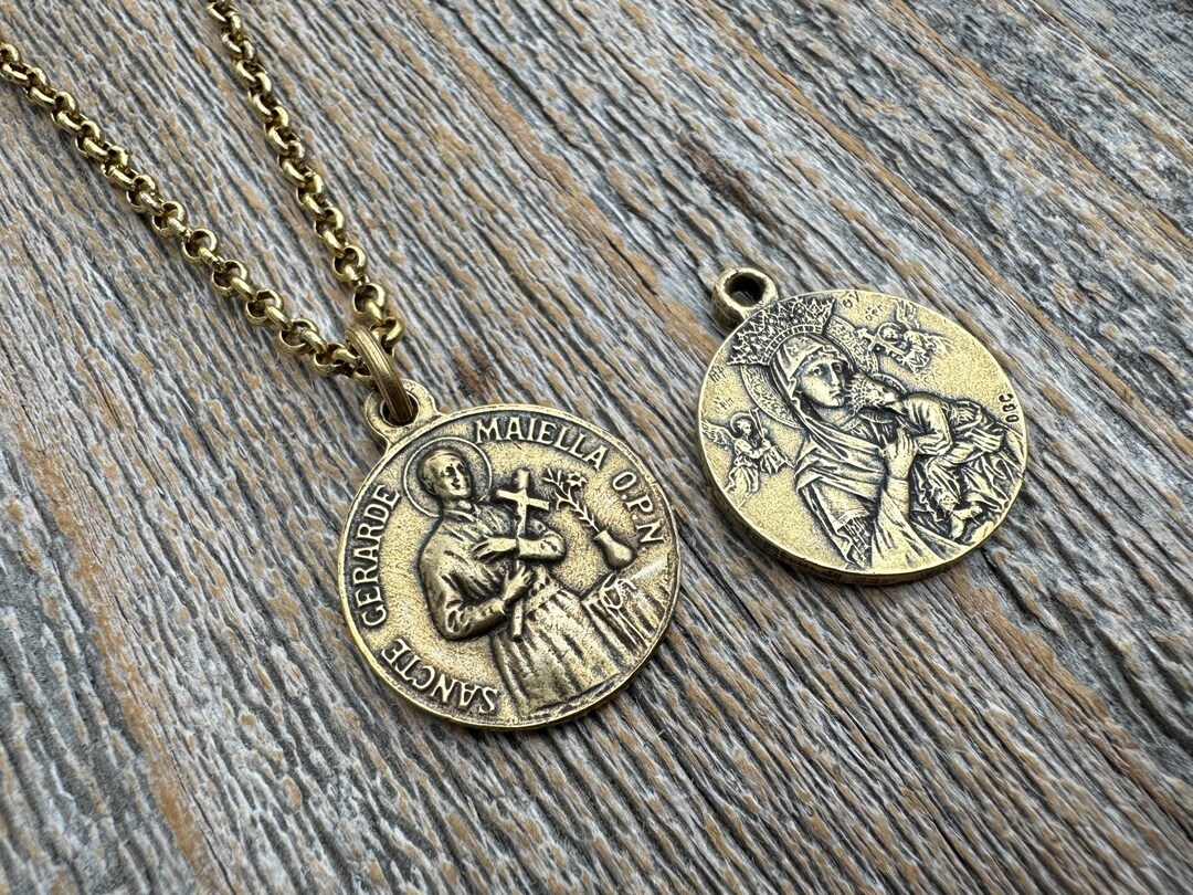 Antique Gold Saint Gerard Majella & Our Lady of Perpetual Help Pendant ...
