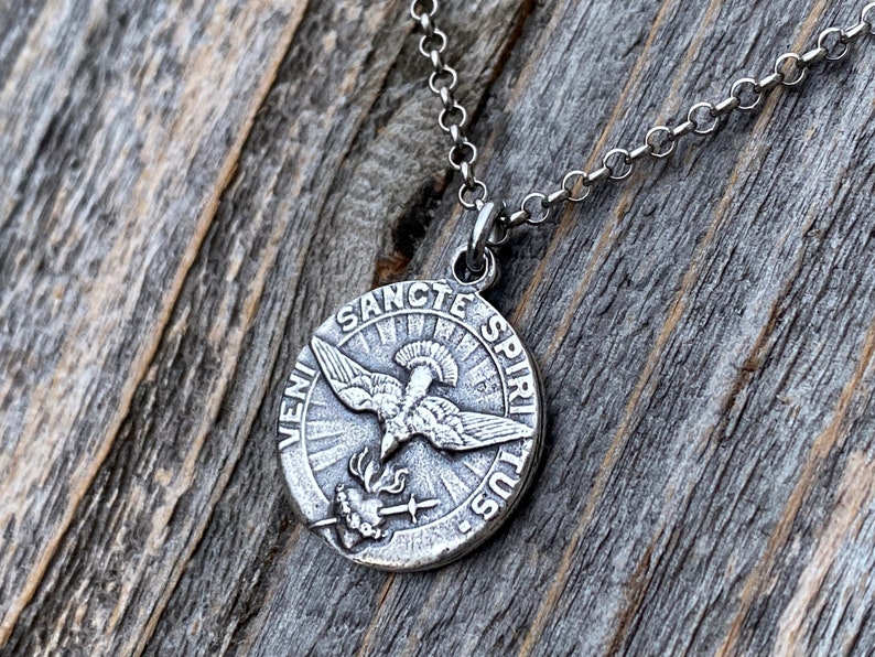 Sterling Silver Come Holy Ghost Medal Holy Spirit Pendant - Etsy