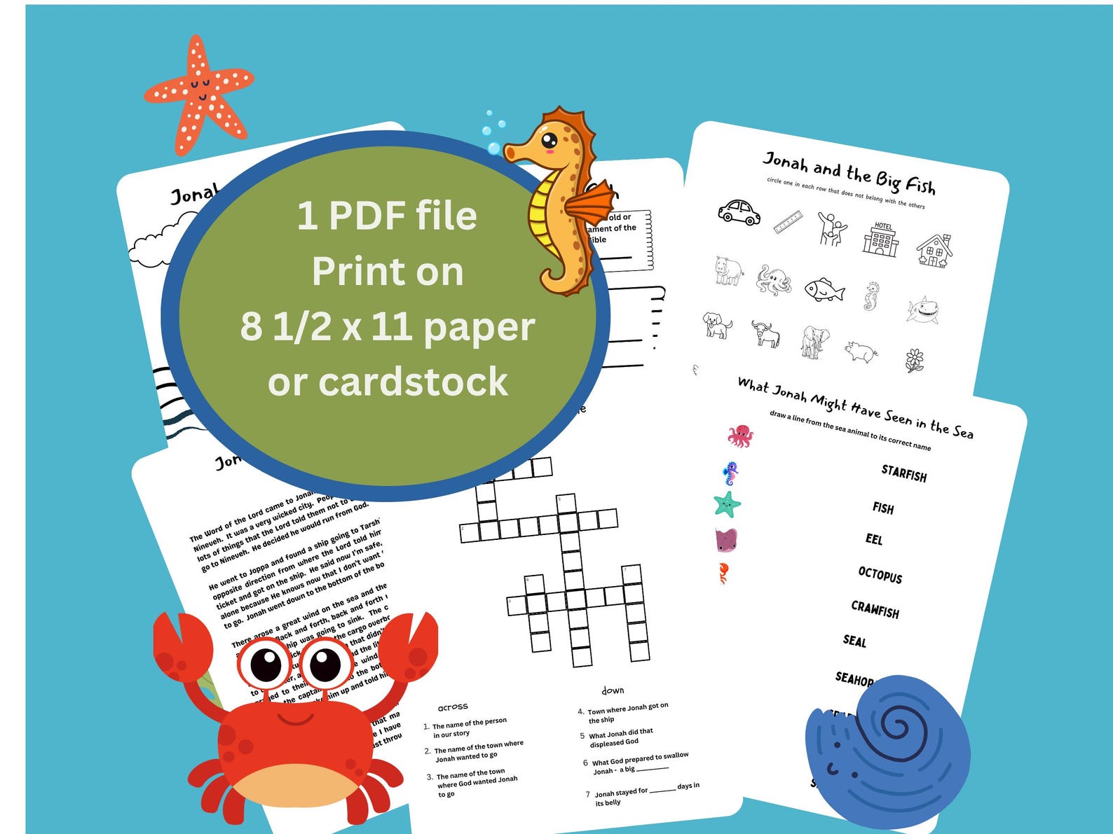 Jonah and the Whale Big Fish Bible Story, Printable Narrative, Sunday ...