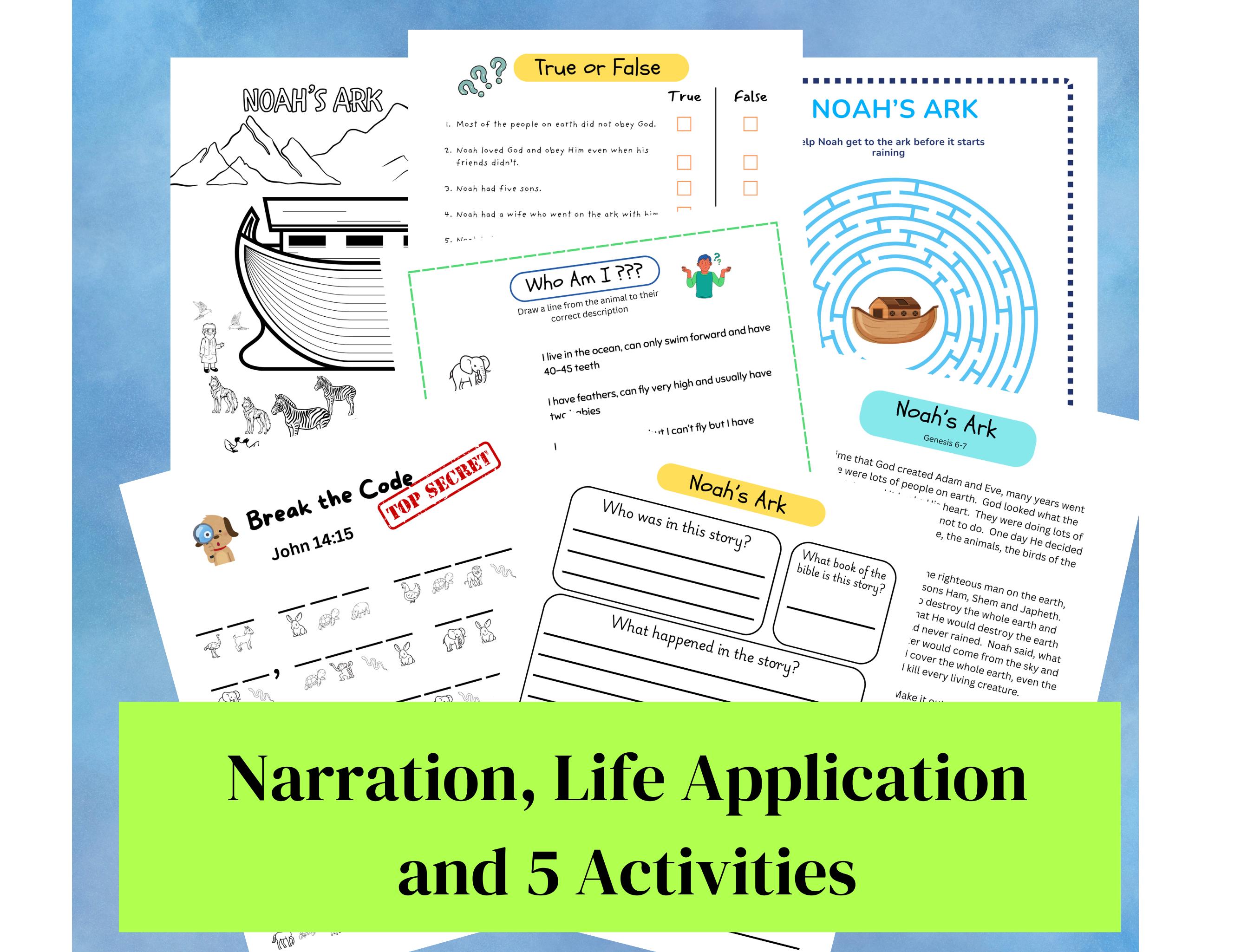 Noah's Ark Kids Bible Story Printable - Sunday School - Homeschool, Fun ...