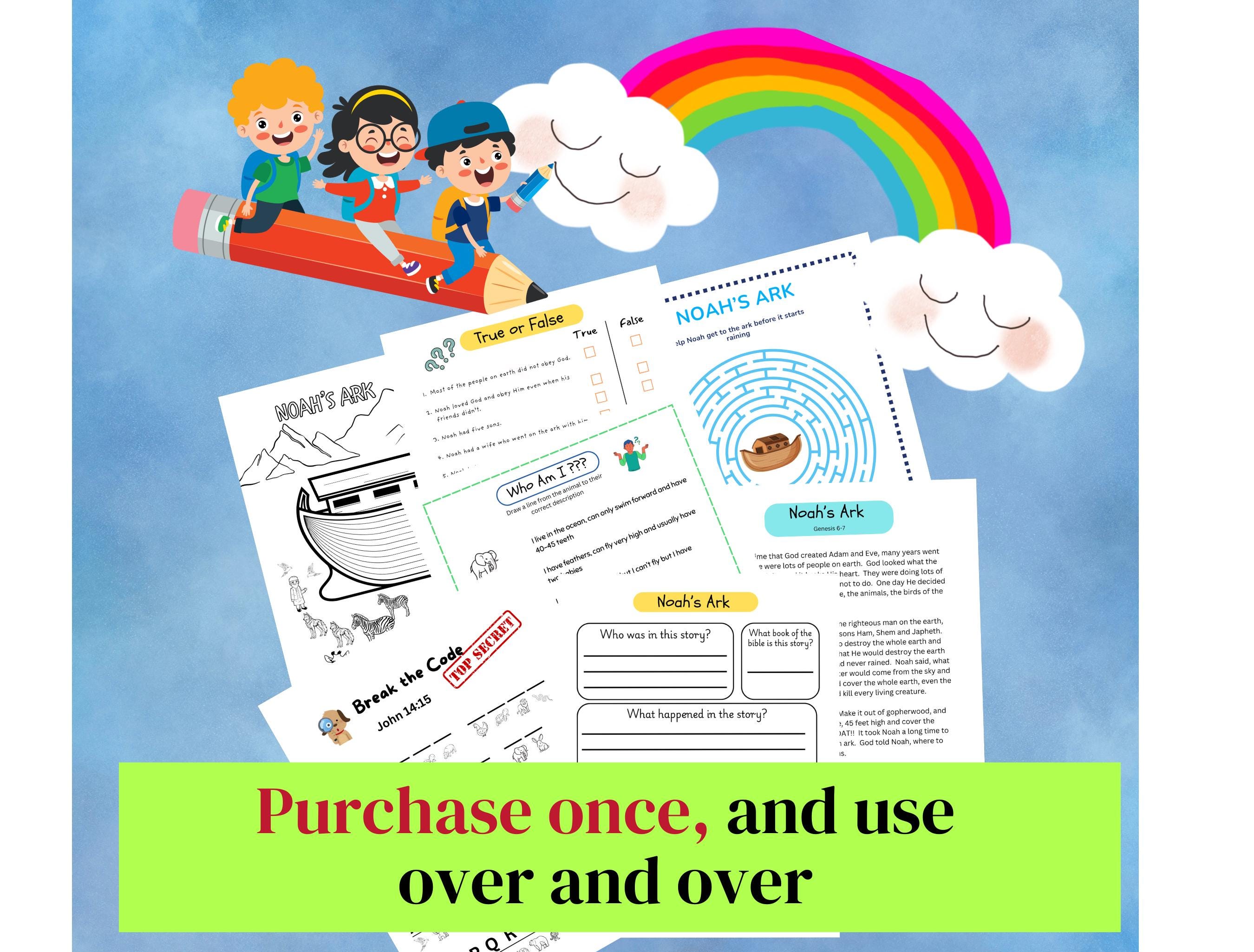 Noah's Ark Kids Bible Story Printable - Sunday School - Homeschool, Fun ...