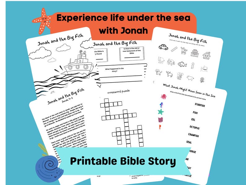 Jonah and the Whale Big Fish Bible Story, Printable Narrative, Sunday ...
