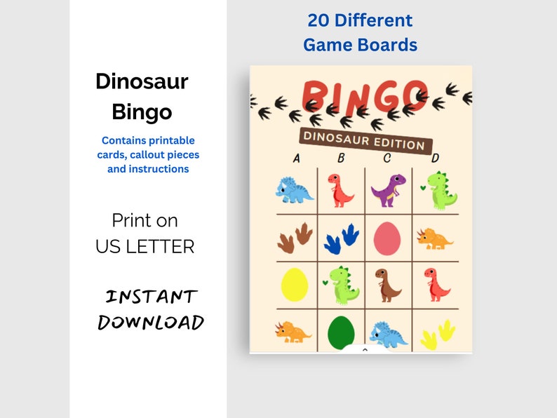 Dinosaur Bingo Game, Printable Kids Activity (digital Download) - Etsy