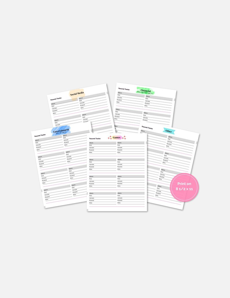 Printable Password Tracker BUNDLE, Password Tracker, Password Log Organizer, Password Journal ...