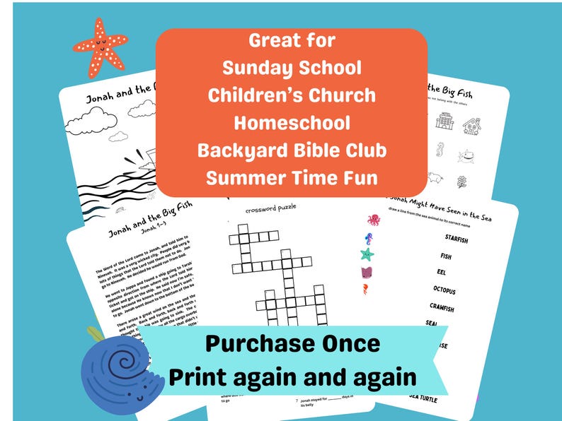 Jonah and the Whale Big Fish Bible Story, Printable Narrative, Sunday ...